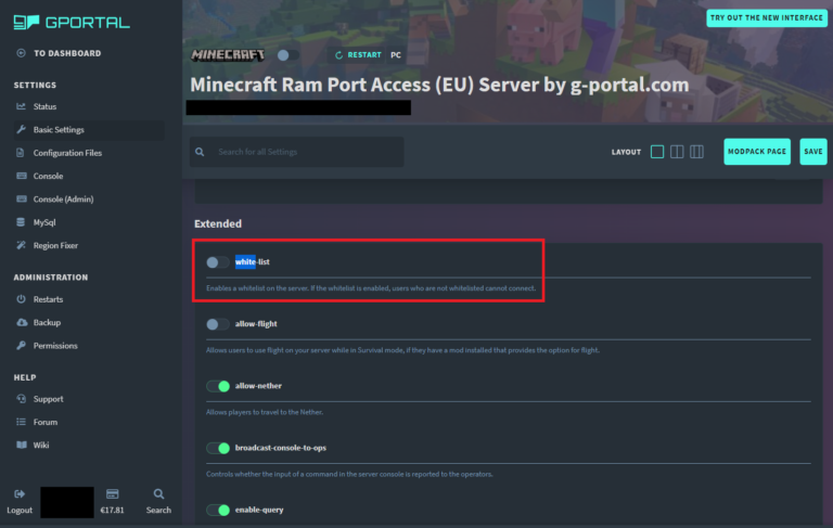 Setting up a whitelist for a Minecraft server | GPORTAL Wiki